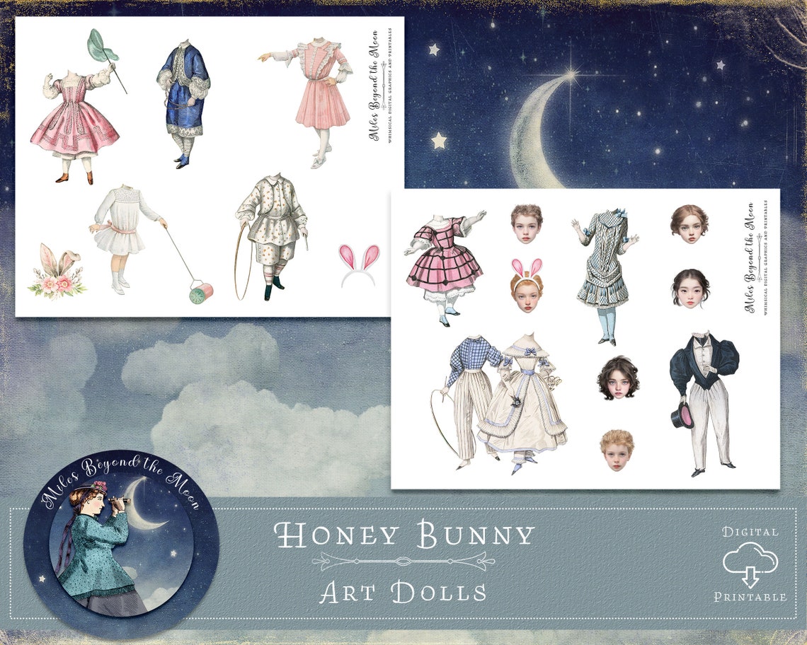Honey Bunny Art Dolls: Digital or Printable Paper Dolls// - Etsy