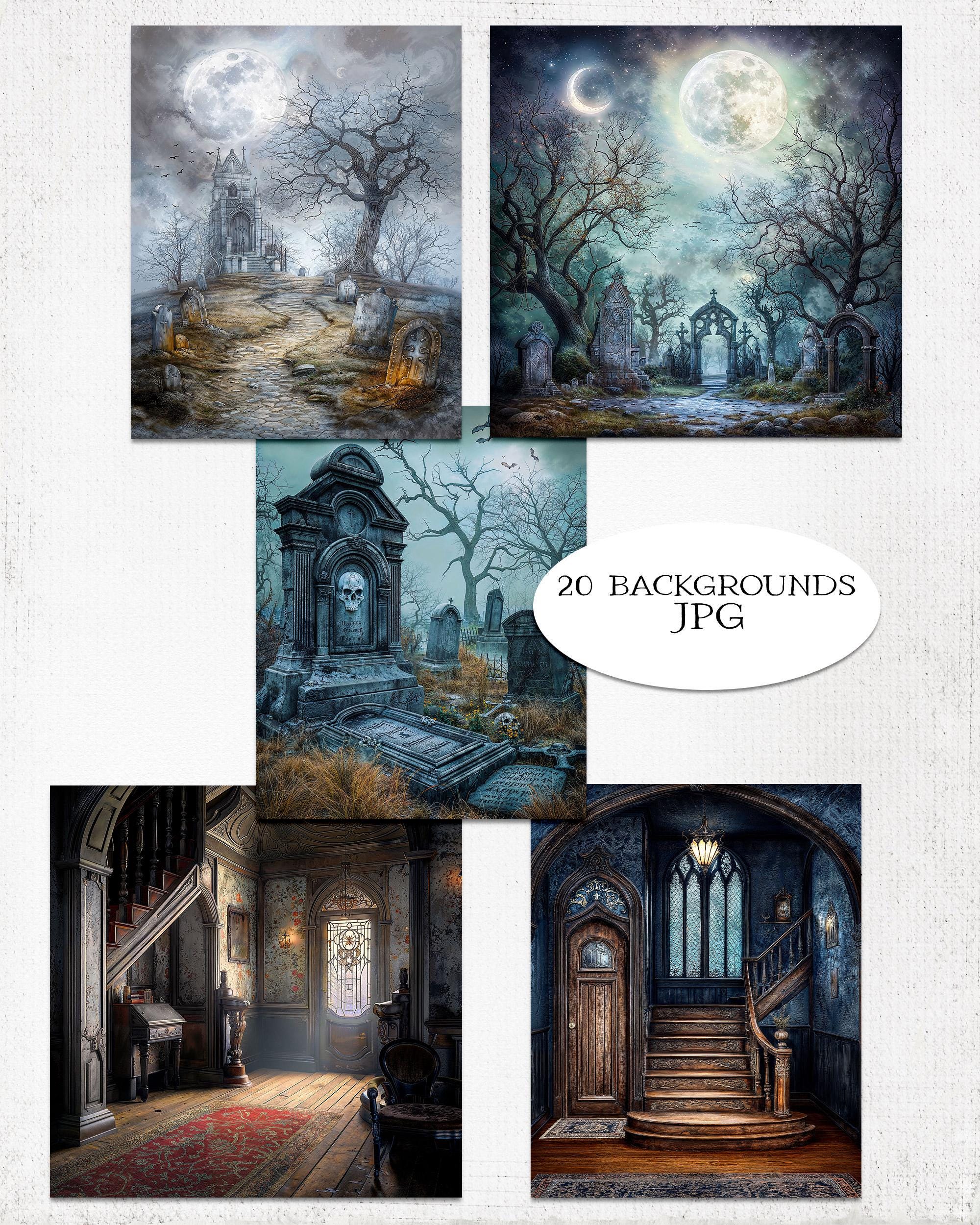 Wednesday Eerie Digital Backgrounds: Printable Collage Art (digital ...