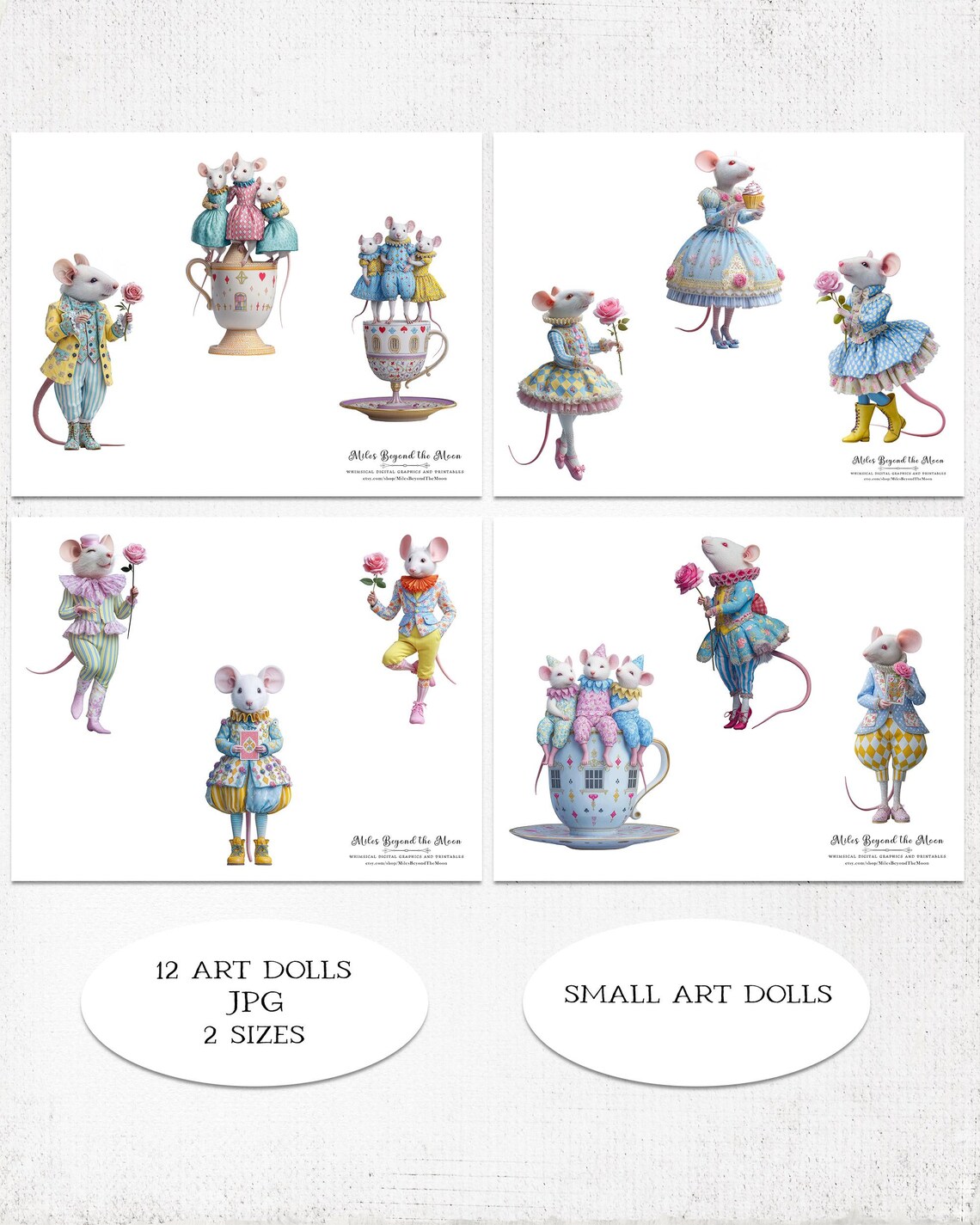 Whimsical Mice Art Doll Kit: Garden Party Paper Dolls (digital Download ...
