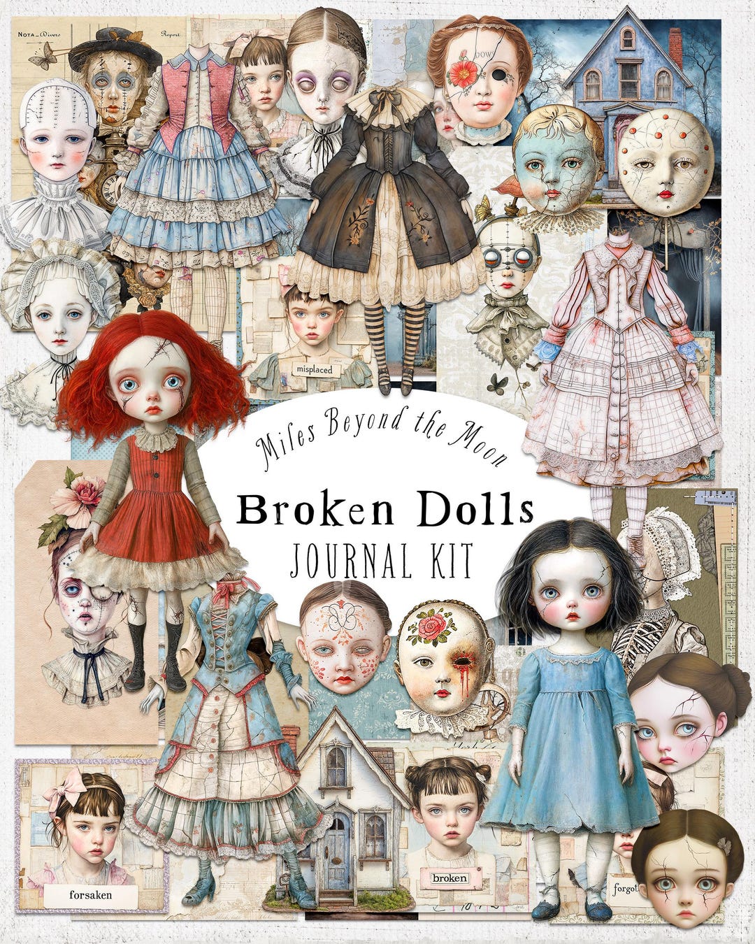 Eerie Broken Dolls Journal Kit: Printable Ephemera, PNG Clip Art ...