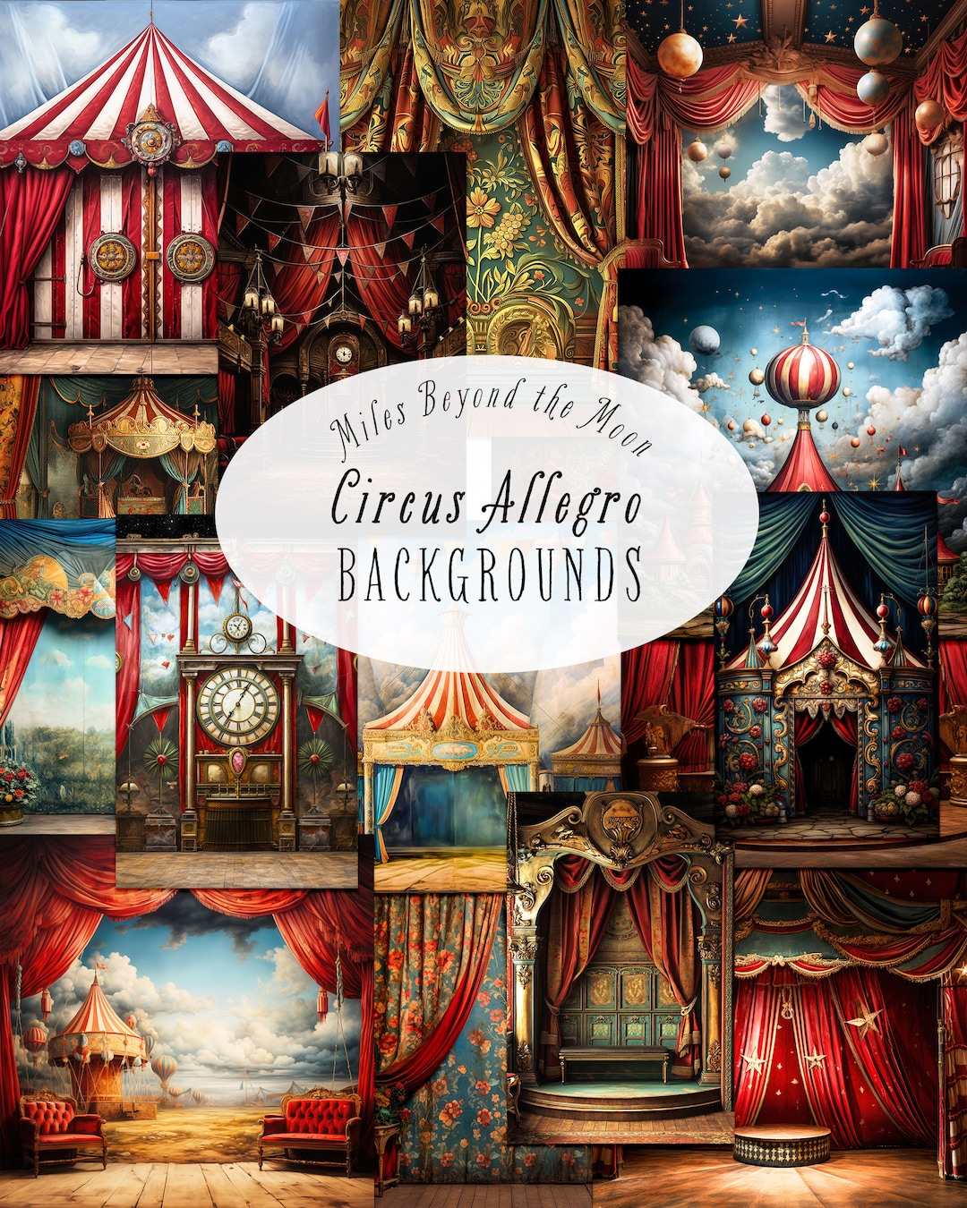 Circus Allegro Backgrounds // Vintage Circus Themed Digital Art ...