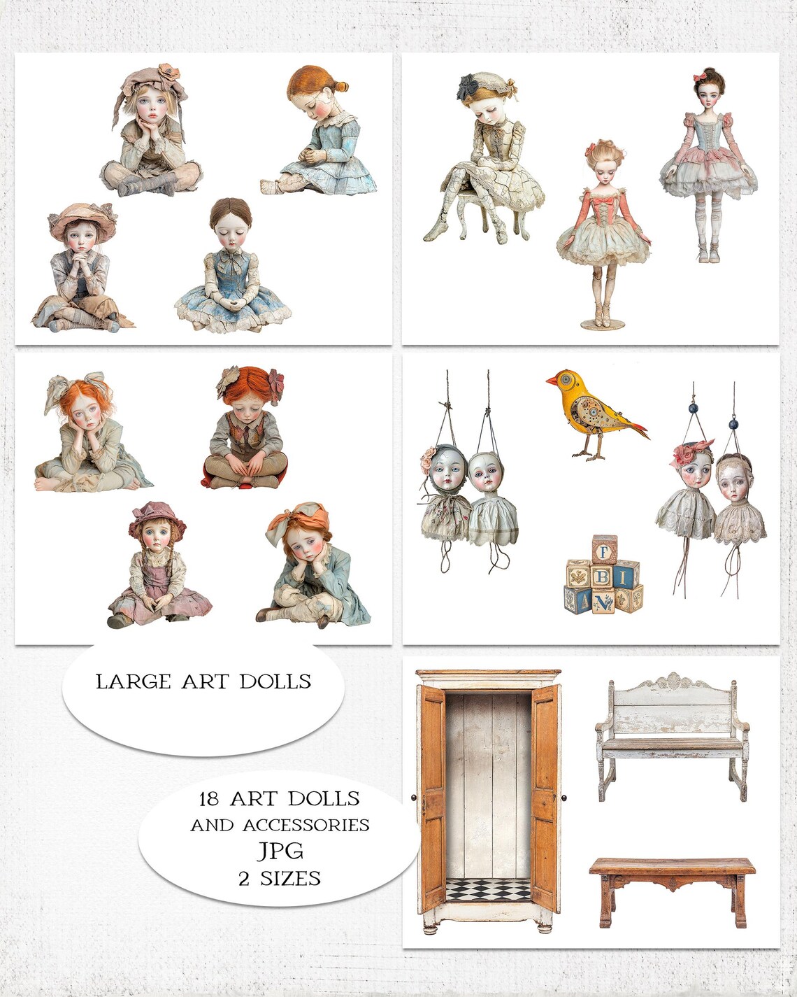 Broken Dolls Art Doll Kit // Digital Printable Paper Dolls // PNG Clip ...