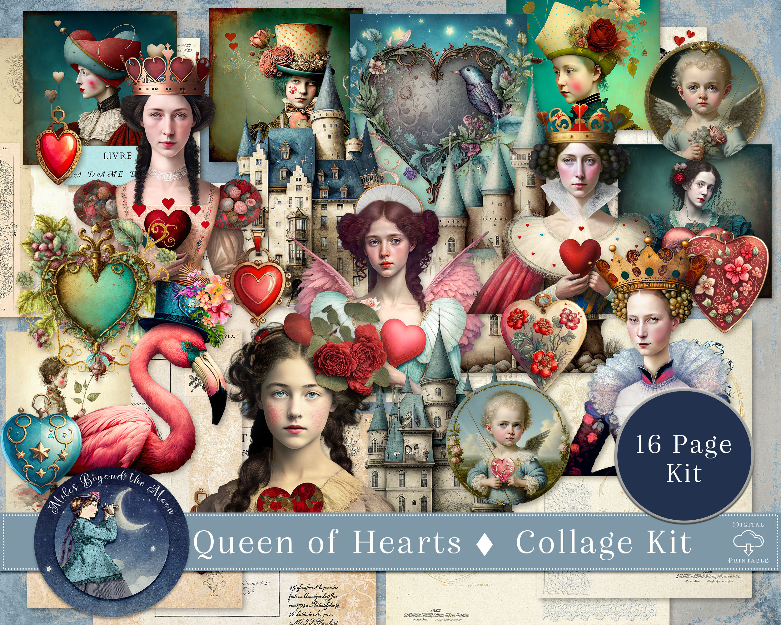 Queen of Hearts Collage Kit: Printable Collage and Ephemera - Etsy Canada