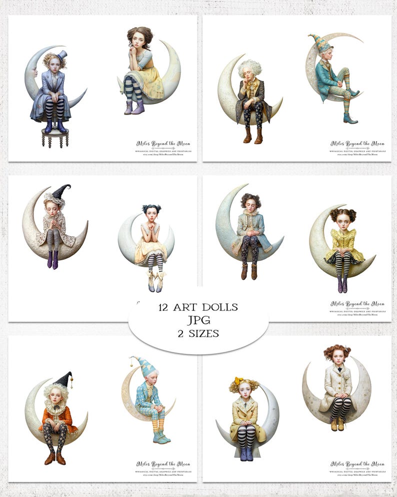 Whimsical Moon Art Dolls: Printable PNG Clipart (digital Download) - Etsy