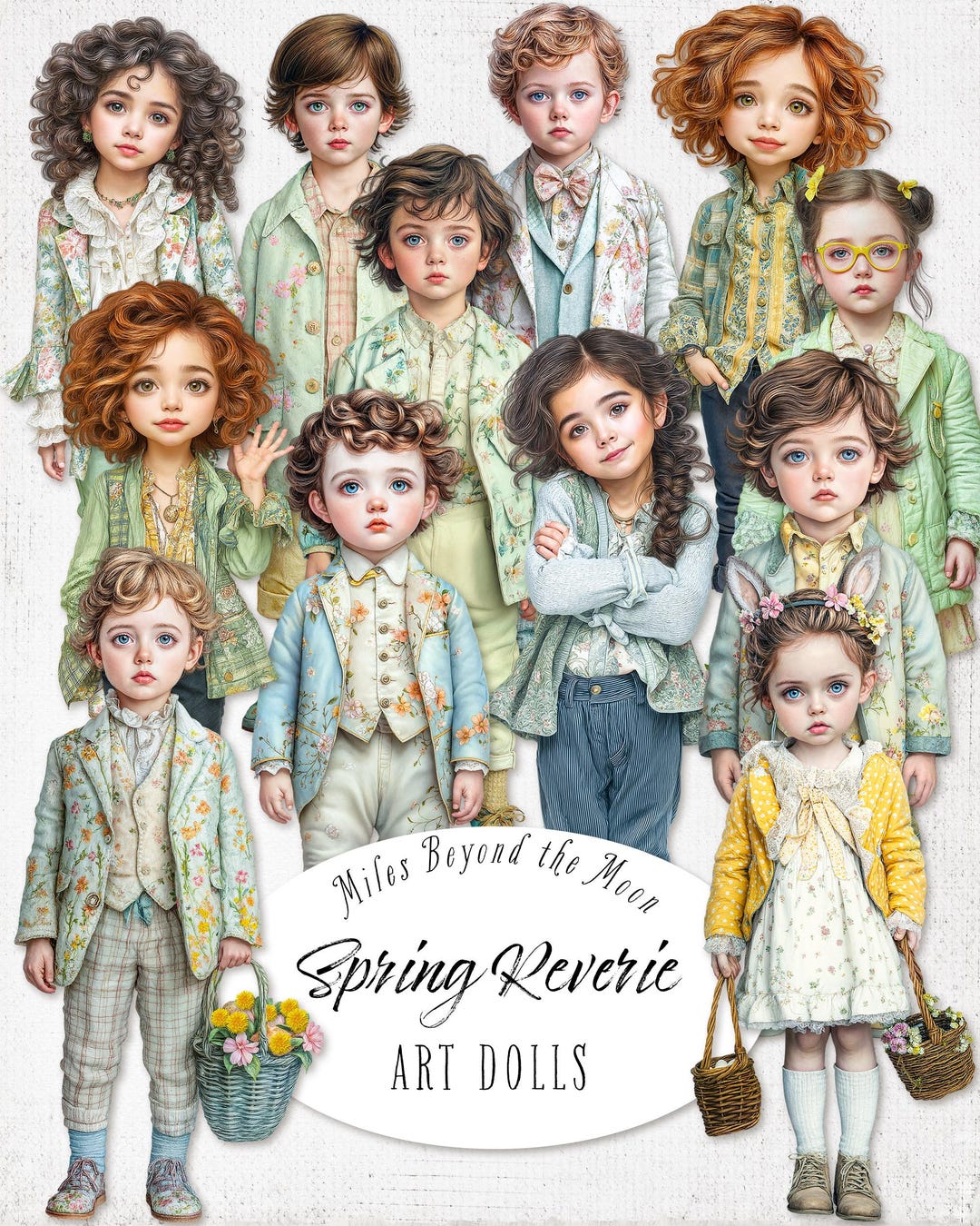 Spring Art Doll Kit: Whimsical Paper Dolls, PNG Clip Art (digital ...
