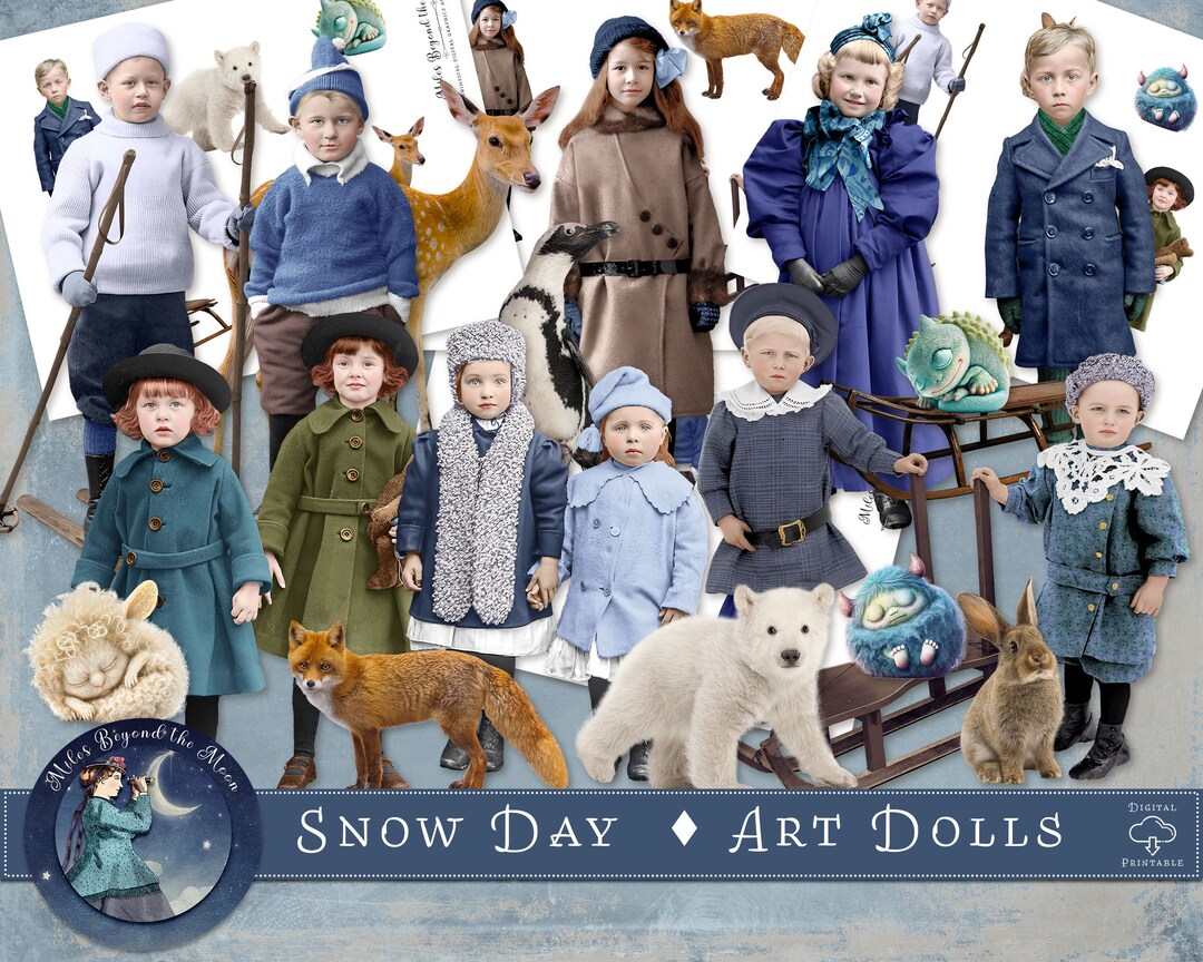 Snow Day Art Dolls // Digital Printable Paper Dolls // PNG Clip Art ...