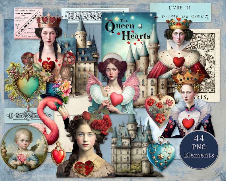 Queen of Hearts Collage Kit: Printable Collage and Ephemera - Etsy