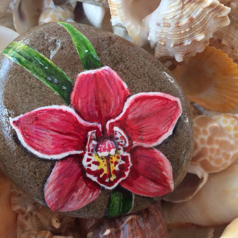 Orchid Handpainted on Stone - Etsy UK