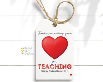 RED Thank's for Putting Your Heart Into Teaching Valentine's Day Tag - Etsy