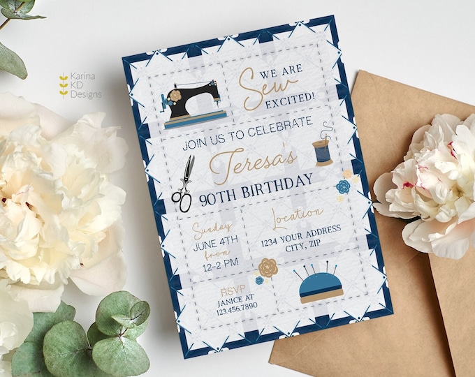 Blue Quilting | Sewing Invitation - Etsy