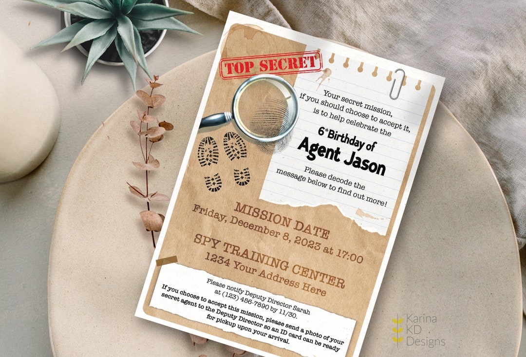 Spy Detective Top Secret Invitation - Etsy