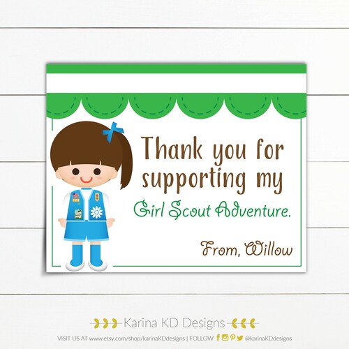 Scout Cookies Thank You Printable Cards Thank You Tags Girls - Etsy