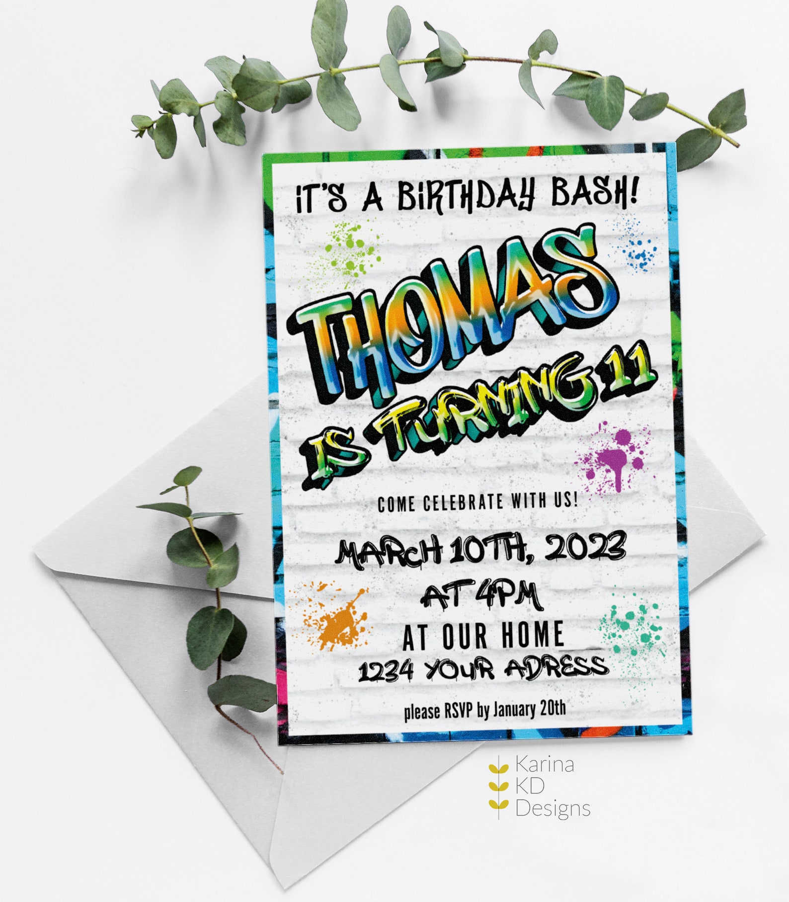 Graffiti 5x7 Invitation - Etsy