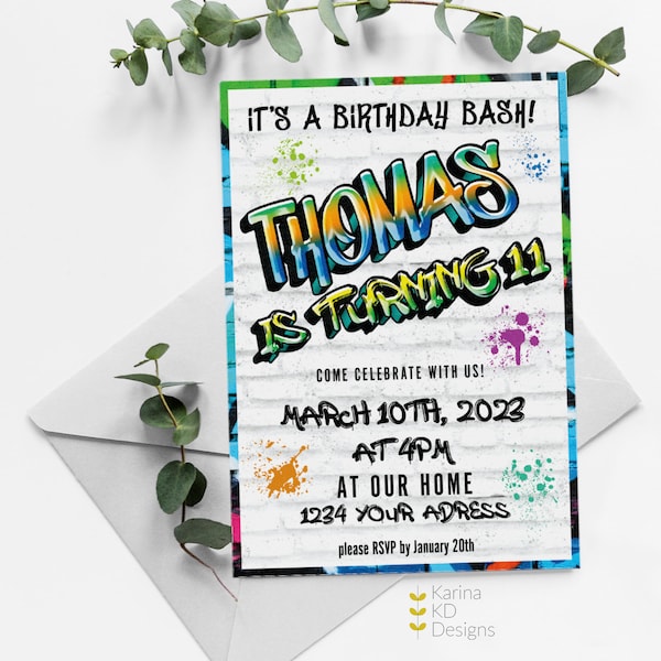 Graffiti Digital Birthday Invitation - Etsy