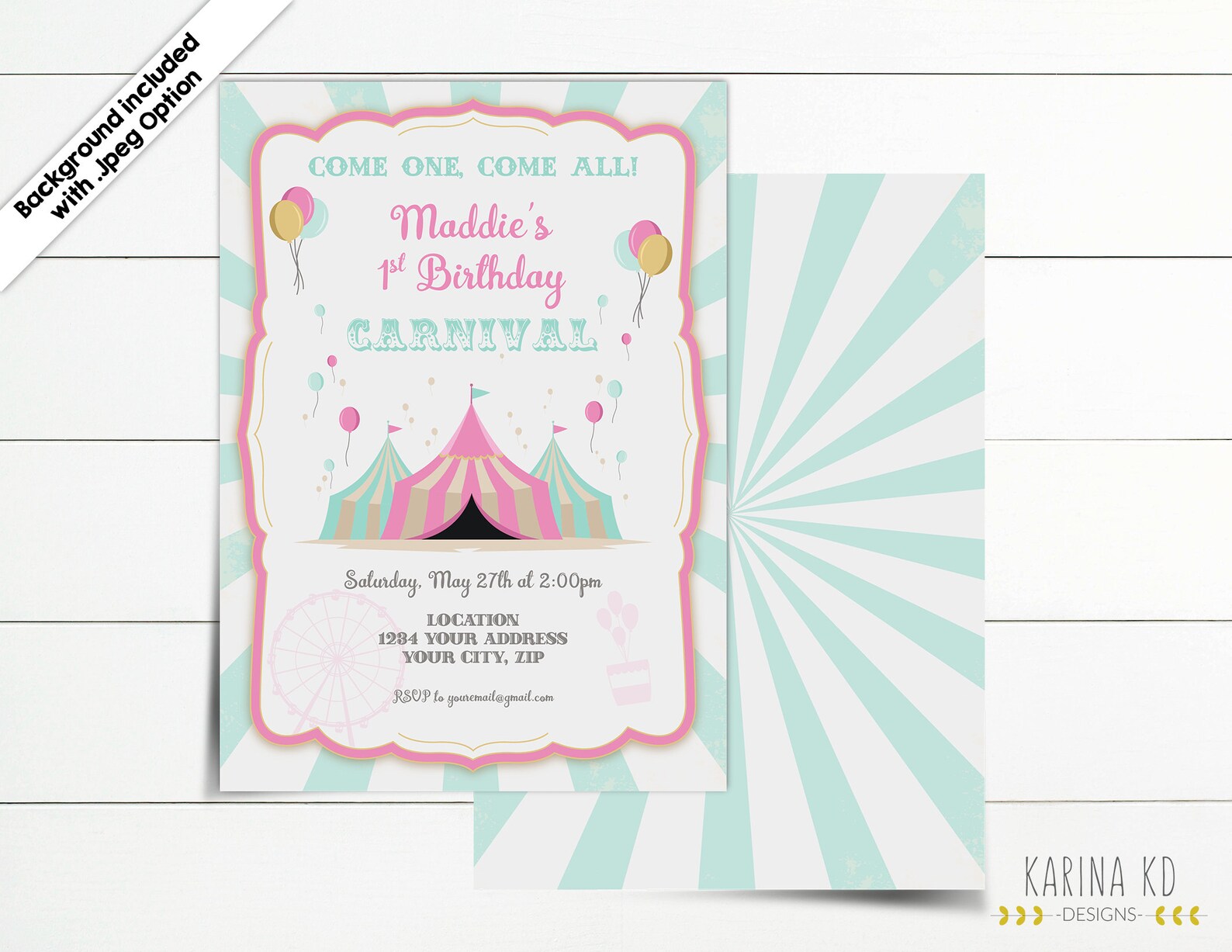 Pink/aqua Carnival 5x7 Invitation - Etsy