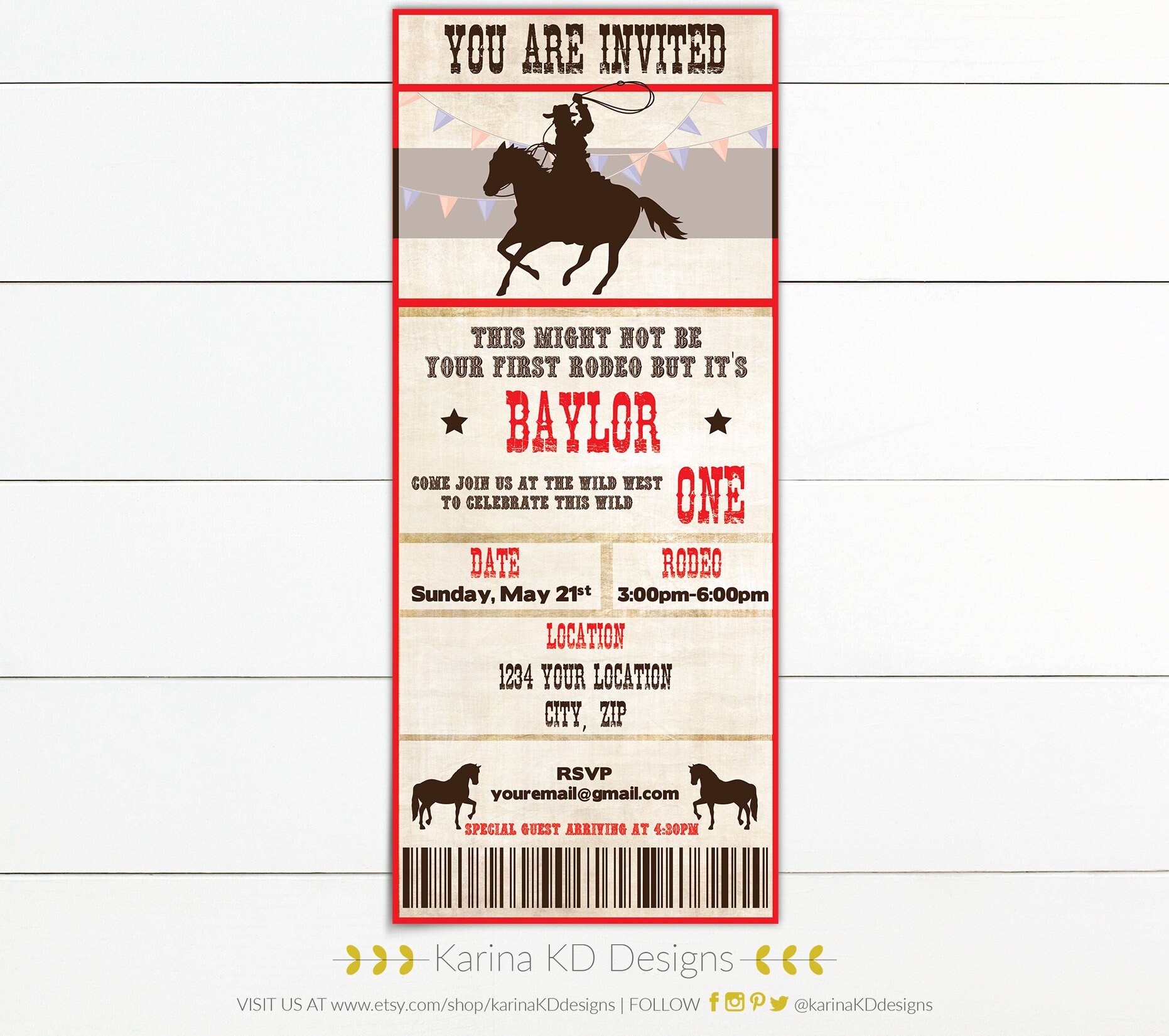 Rodeo Ticket Invitation - Etsy