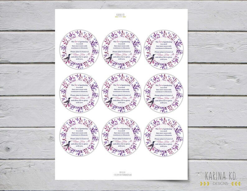 Personalized "plant This Seed in Memory Of" 2.5 Inch Circle Tag/sticker ...