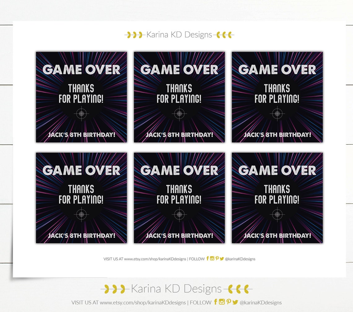 Game Over Thank You Tags | Etsy