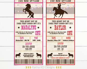 Western Rodeo Ticket Invitation Birthday Party Cowboy Cowgirl instant ...