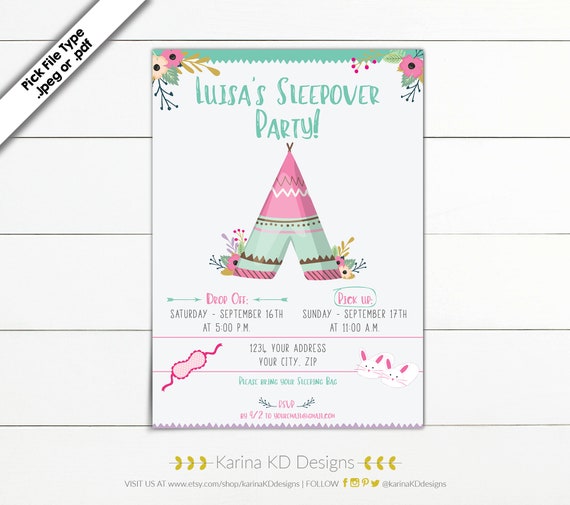 Sleepover Boho Tent 5x7 Invitation | Etsy