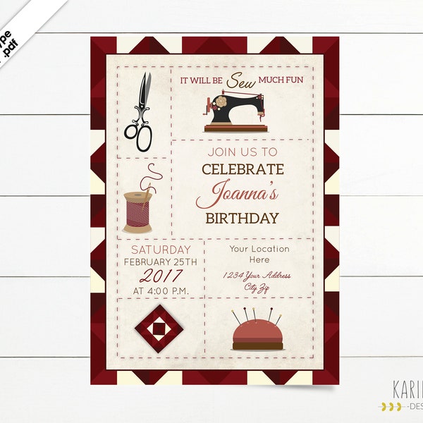Sewing Birthday Invitation - Etsy