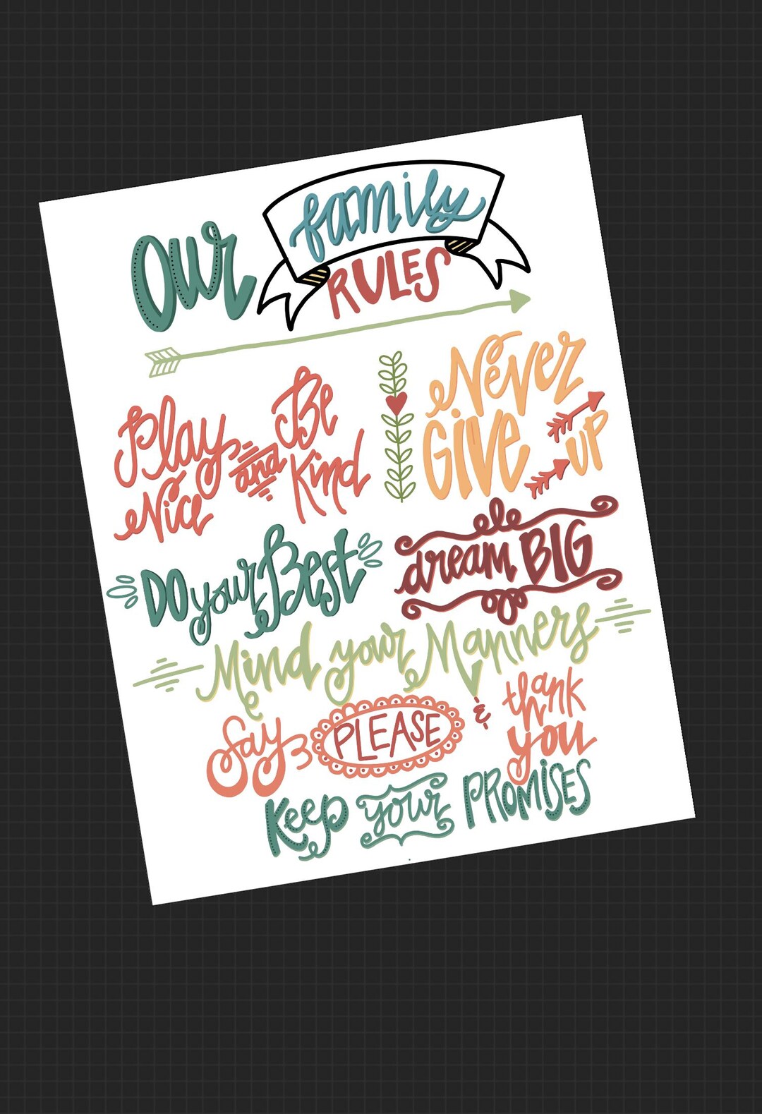 Our Family Rules Printable Classroom Art Pdf Poster Sign - Etsy
