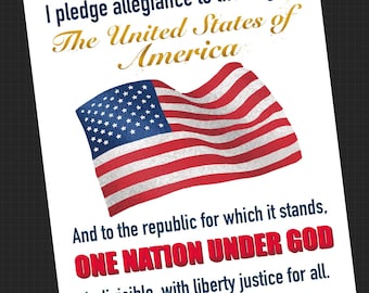 Pledge of Allegiance in Spanish, Printable, Español, Patriotic Wall Art ...