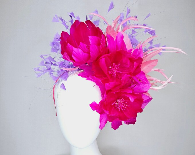 Kentucky Derby Hat Fascinator Bright Hot Pink Magenta Fuchsia Feather ...