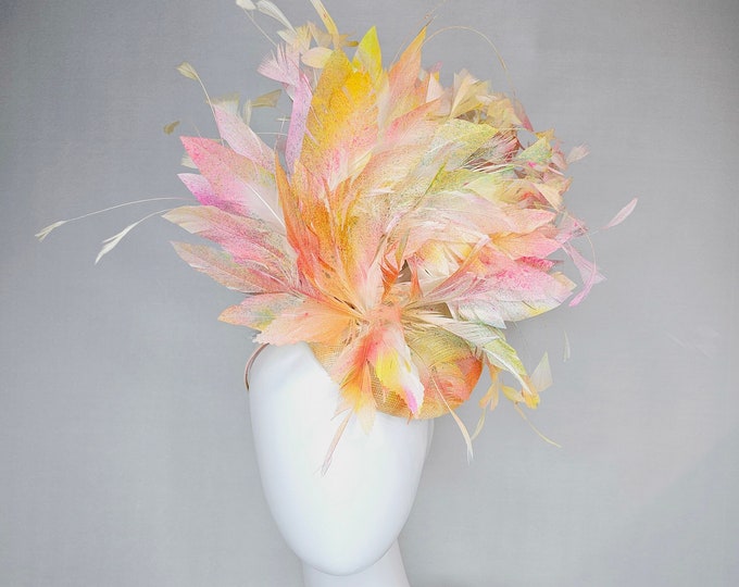 Kentucky Derby Hat Fascinator Ombre Rainbow Colorful Hand Painted White ...