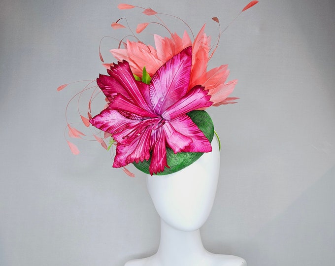 Kentucky Derby Hat Fascinator Bright Lime Green Sinamay With Orange ...