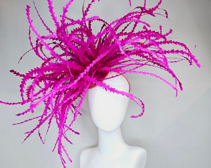 Kentucky Derby Hat Fascinator Bright Hot Pink Sinamay Fuchsia Feathers ...