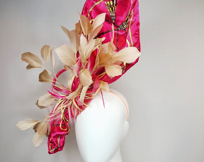 Kentucky Derby Hat Fascinator Bright Pink Fuchsia Satin Silk Scarf With ...