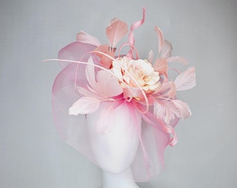 Kentucky Derby Hat Fascinator Huge Blush and Multi Pink Fuchsia Hot ...