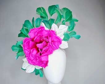 Kentucky Derby Hat Fascinator Bright Hot Pink Sinamay Fuchsia Feathers ...