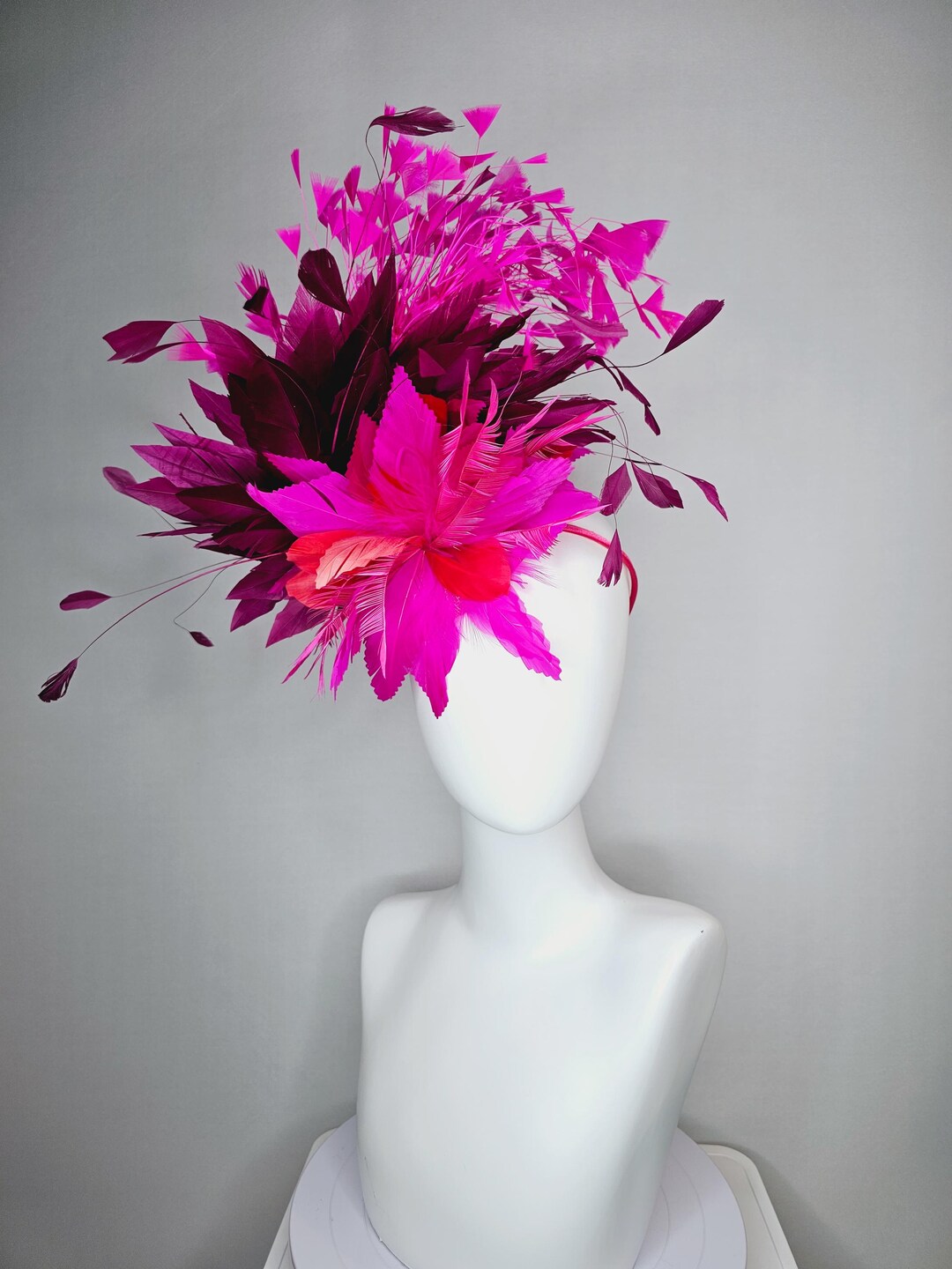 Kentucky Derby Hat Fascinator Fuchsia Pink and Red Zigzag Feather ...