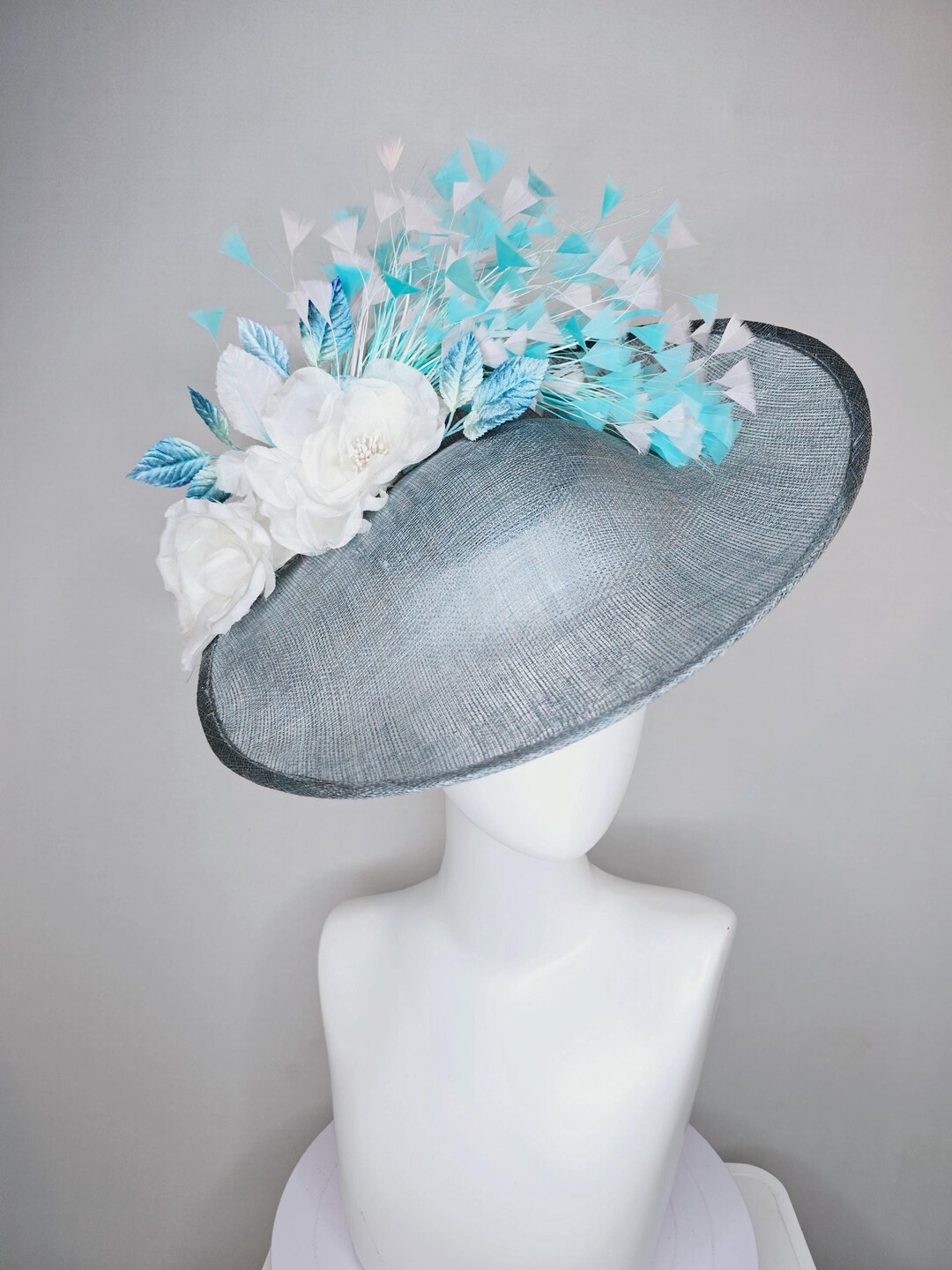 Kentucky Derby Hat Fascinator Light Steel Blue Sinamay Saucer With ...