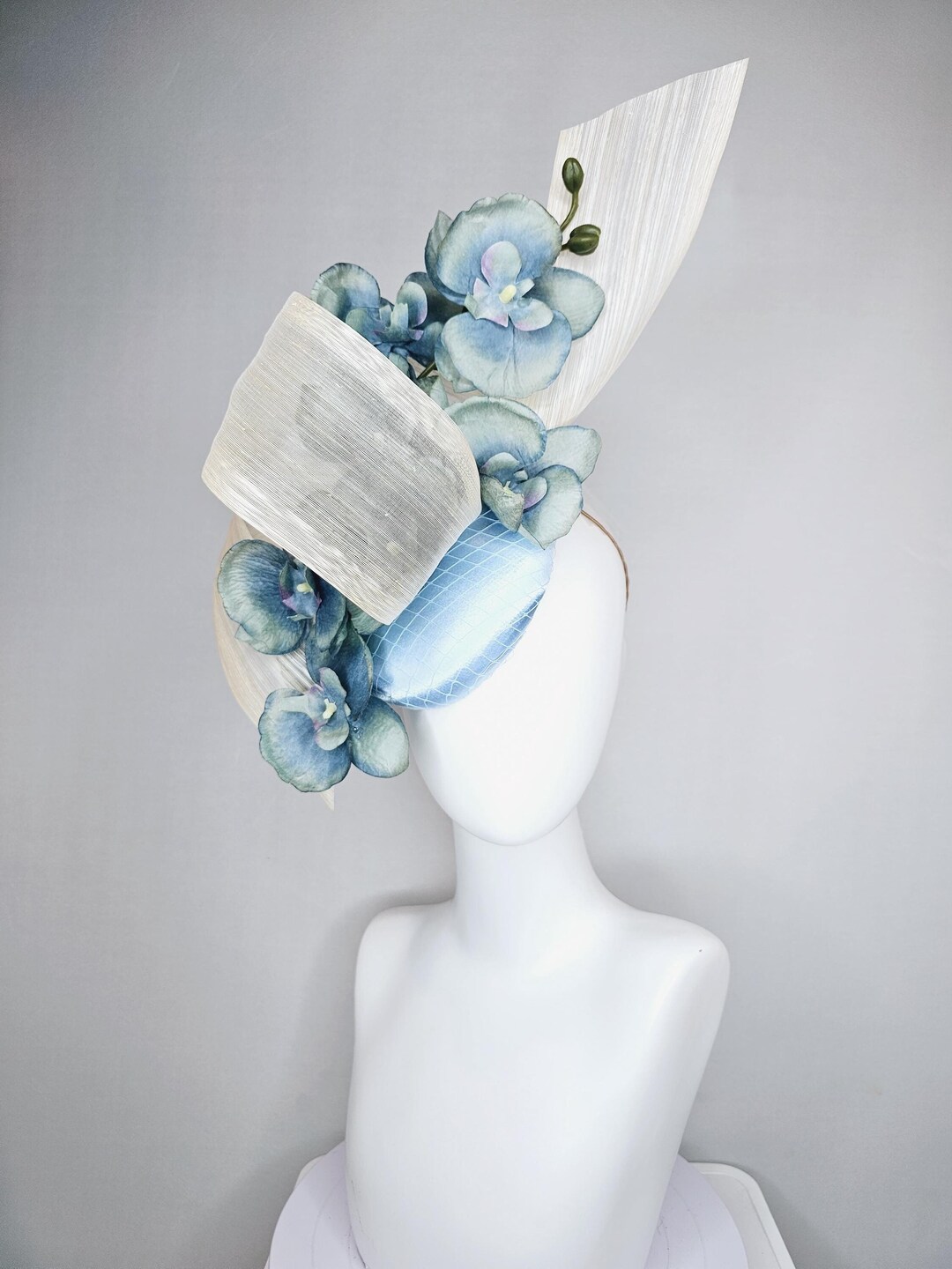 Kentucky Derby Hat Fascinator Light Blue Satin With Netting, Ombre Blue ...