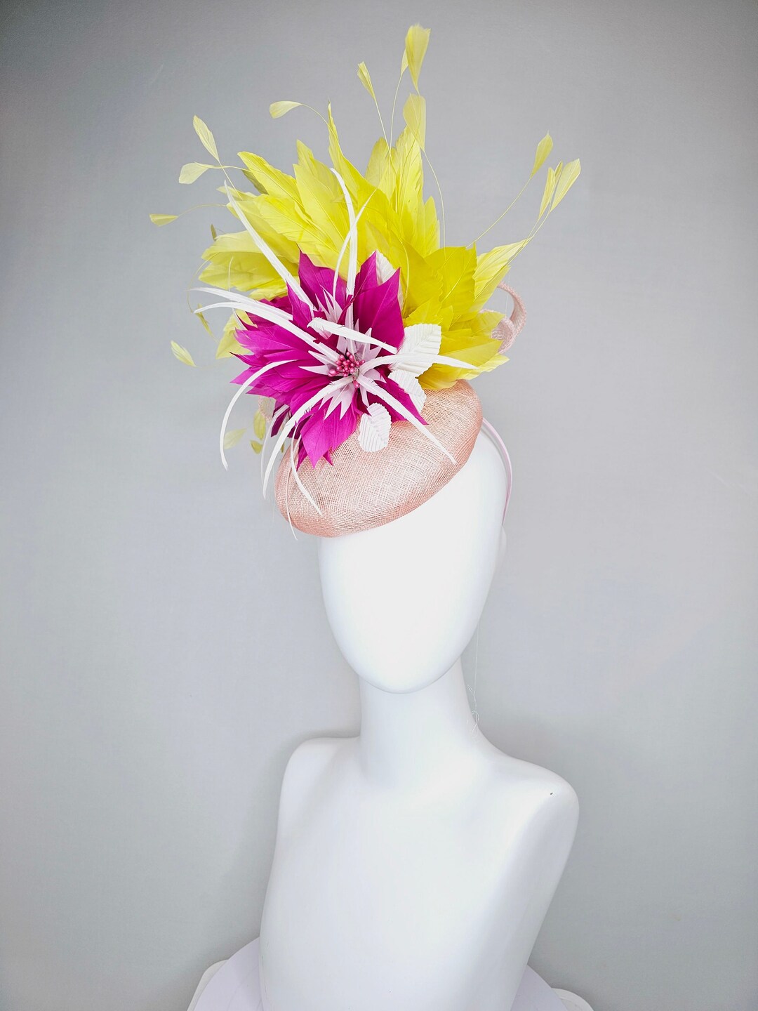 Kentucky Derby Hat Fascinator Light Pink Sinamay With Large Fuchsia ...