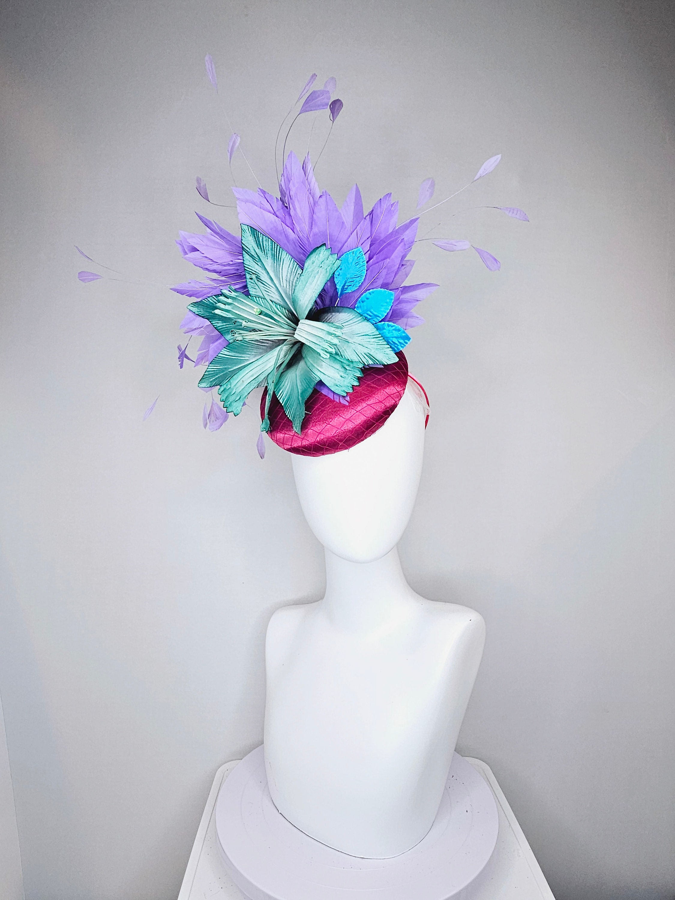 Kentucky Derby Hat Fascinator Pink Red Wine Fuchsia Magenta Satin Teal ...