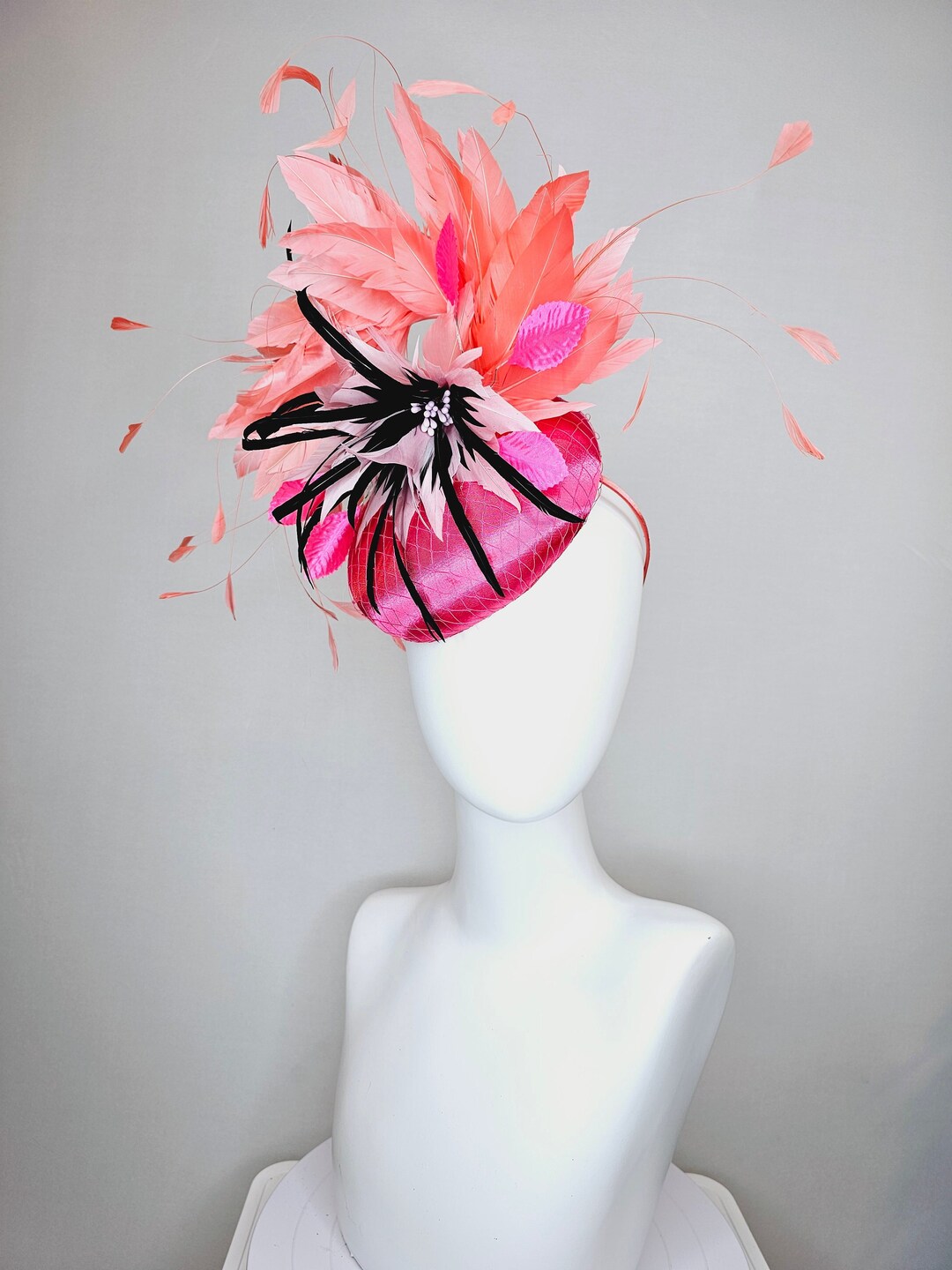 Kentucky Derby Hat Fascinator Bright Pink Satin Fascinator With Light ...
