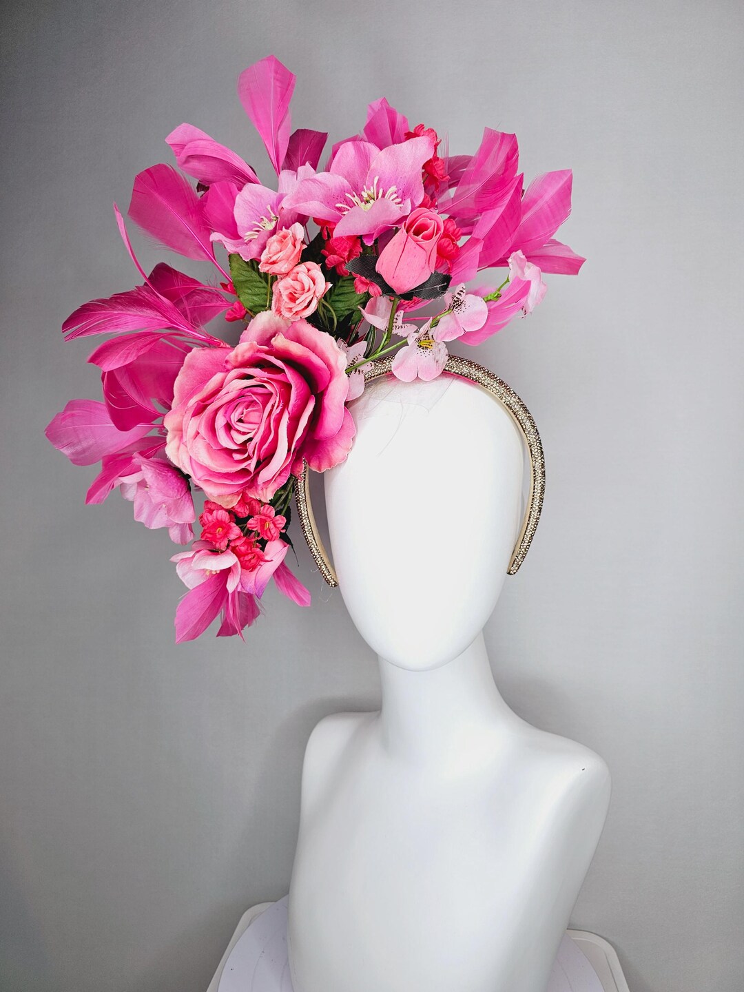 Kentucky Derby Hat Fascinator Gold Crystal Headband With Ombre Blush ...