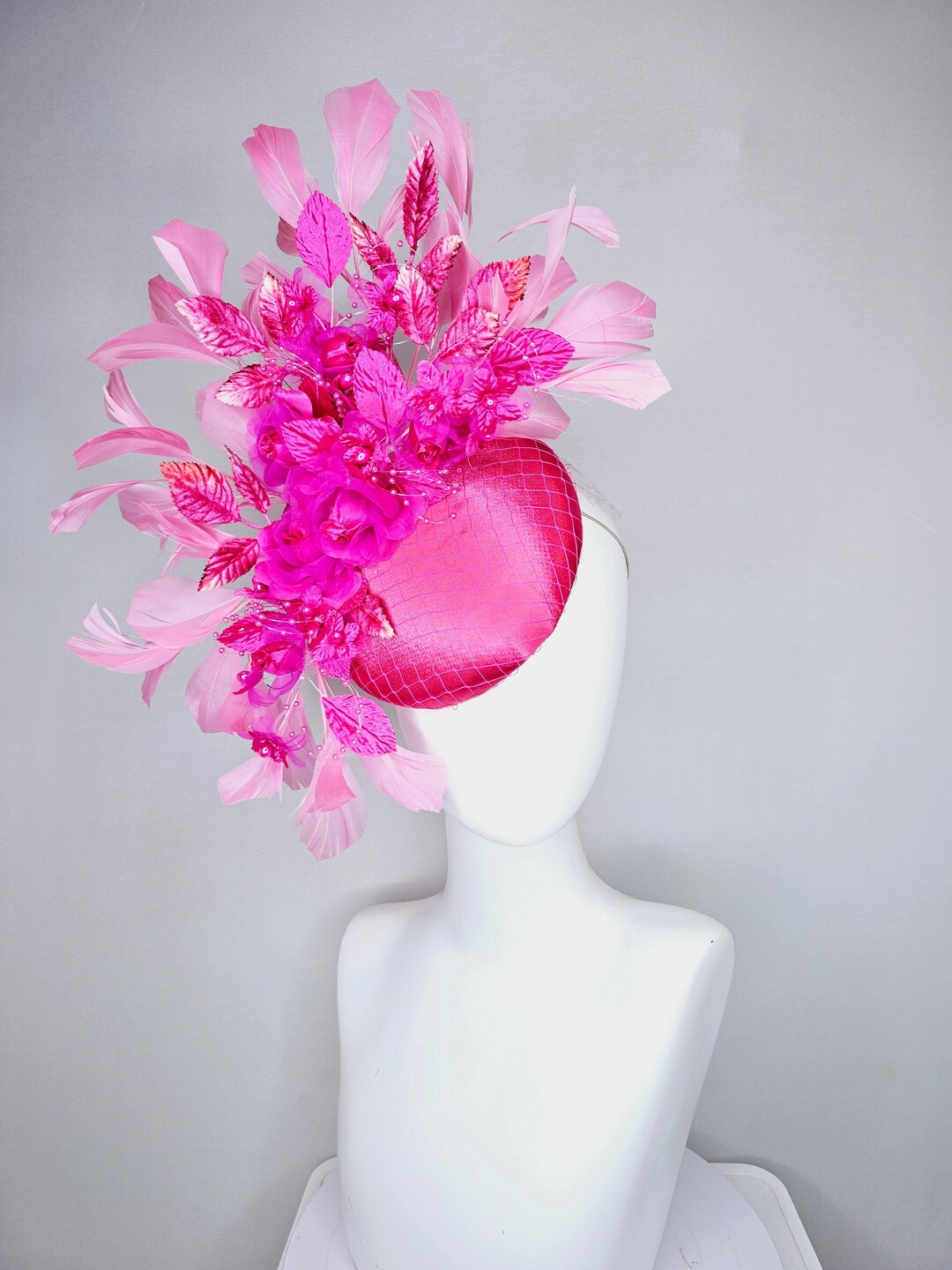 Kentucky Derby Hat Fascinator Pink Satin W/netting,bright Pink Fuchsia ...