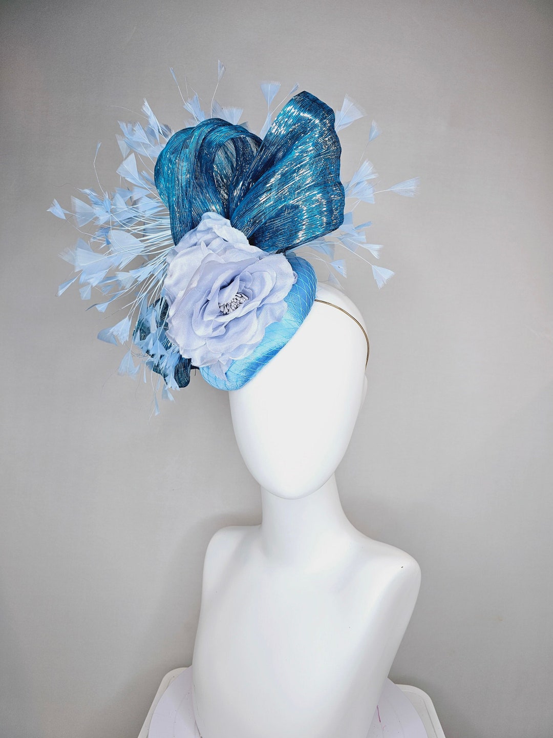 Kentucky Derby Hat Fascinator Royal Blue Satin With Light Blue Satin ...