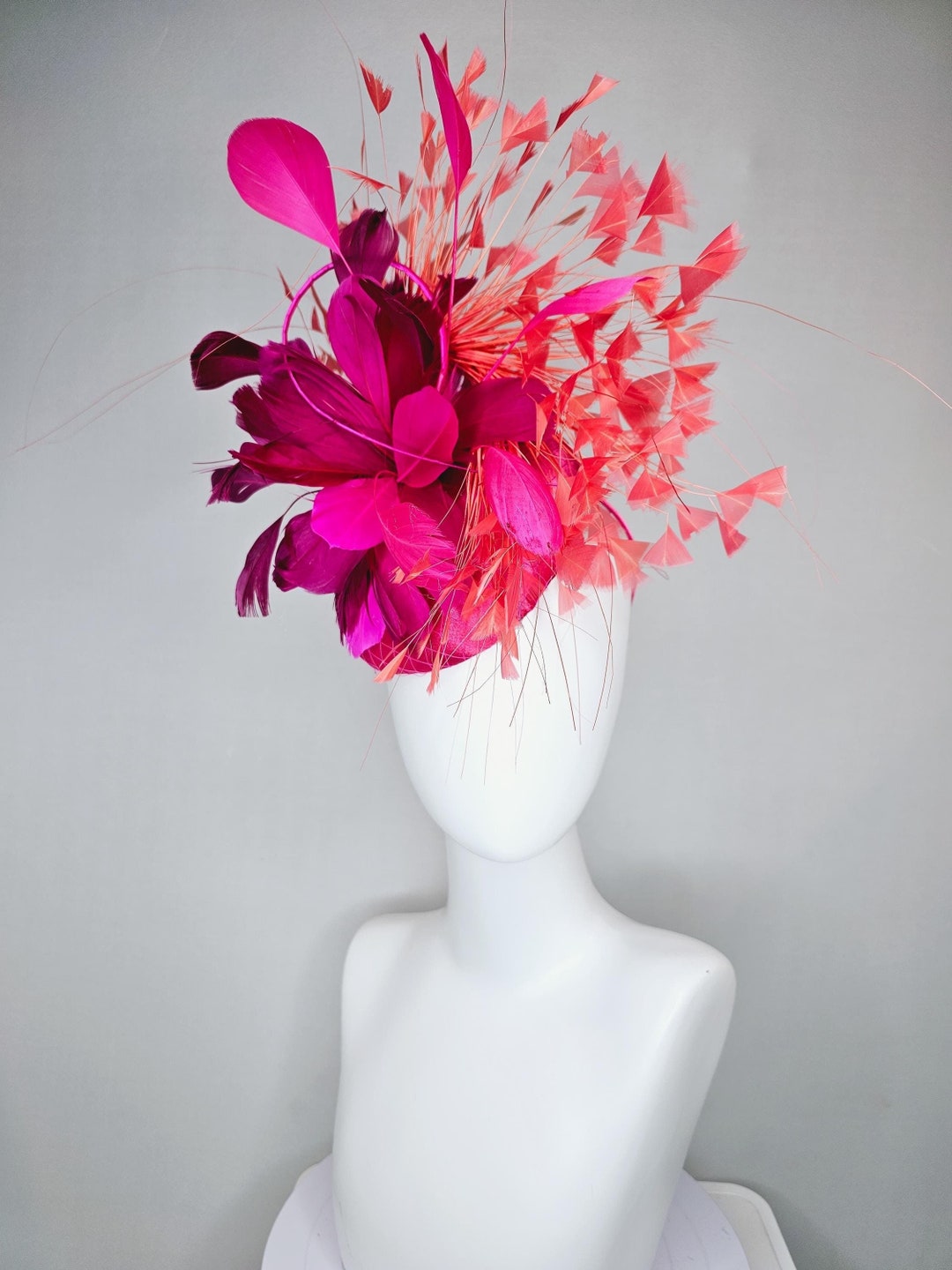Kentucky Derby Hat Fascinator Hot Pink Satin With Netting, Fluffy ...