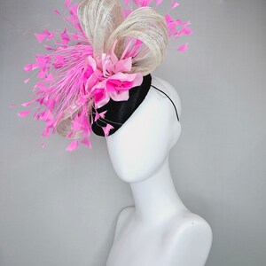 Kentucky Derby Hat Fascinator Black Satin With Fuchsia Hot Pink Silk ...