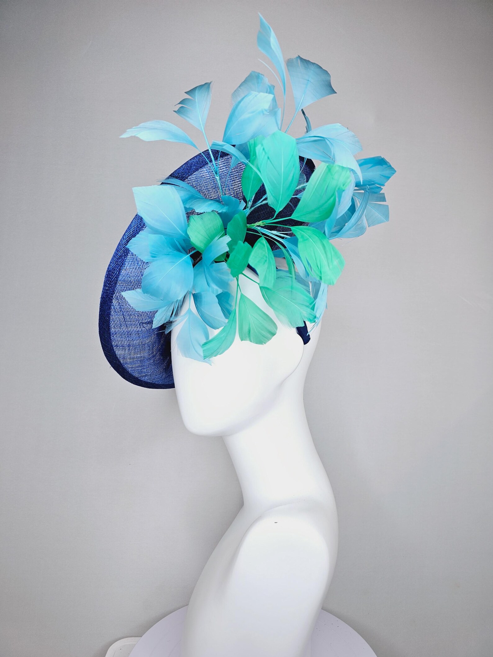 Kentucky Derby Hat Fascinator Royal Blue Sinamay Saucer With Light Blue ...