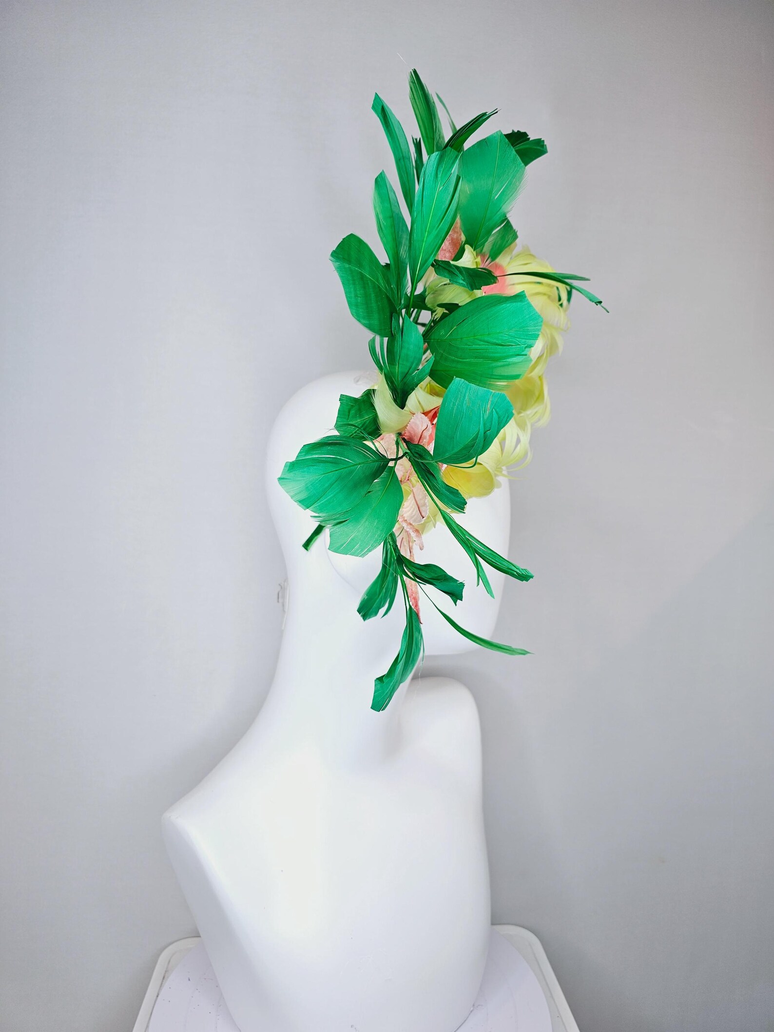 Kentucky Derby Hat Fascinator Yellow Feather Flowers With Ombre Peach ...