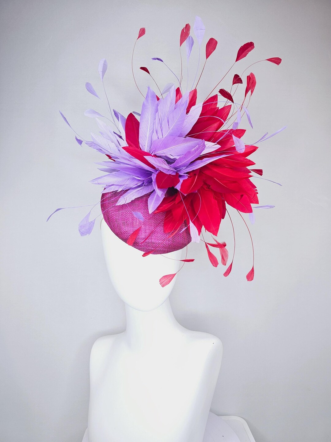 Kentucky Derby Hat Fascinator Magenta Purple Sinamay Base With Scarlet ...