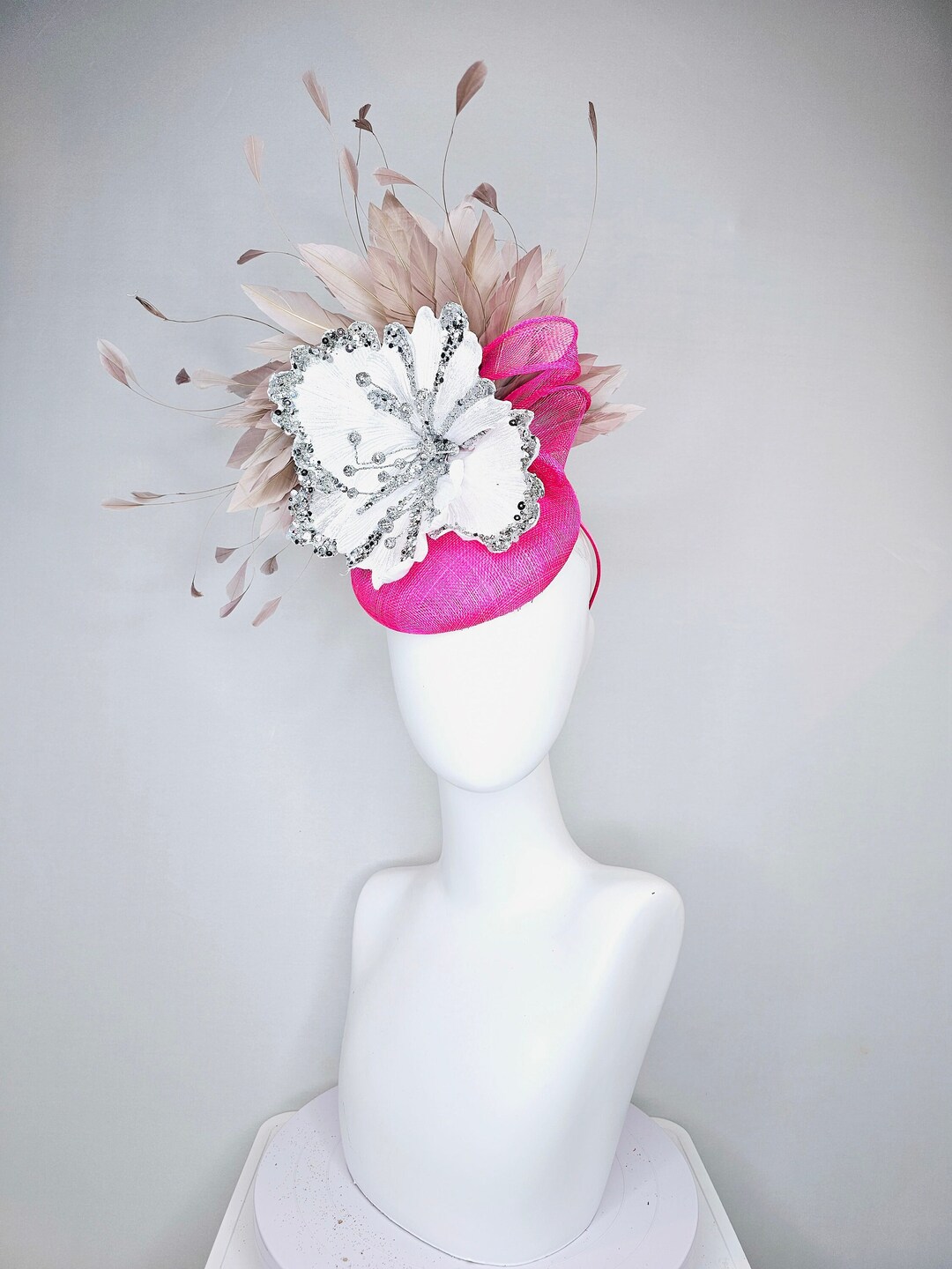 Kentucky Derby Hat Fascinator Bright Hot Pink Fuchsia Sinamay With ...