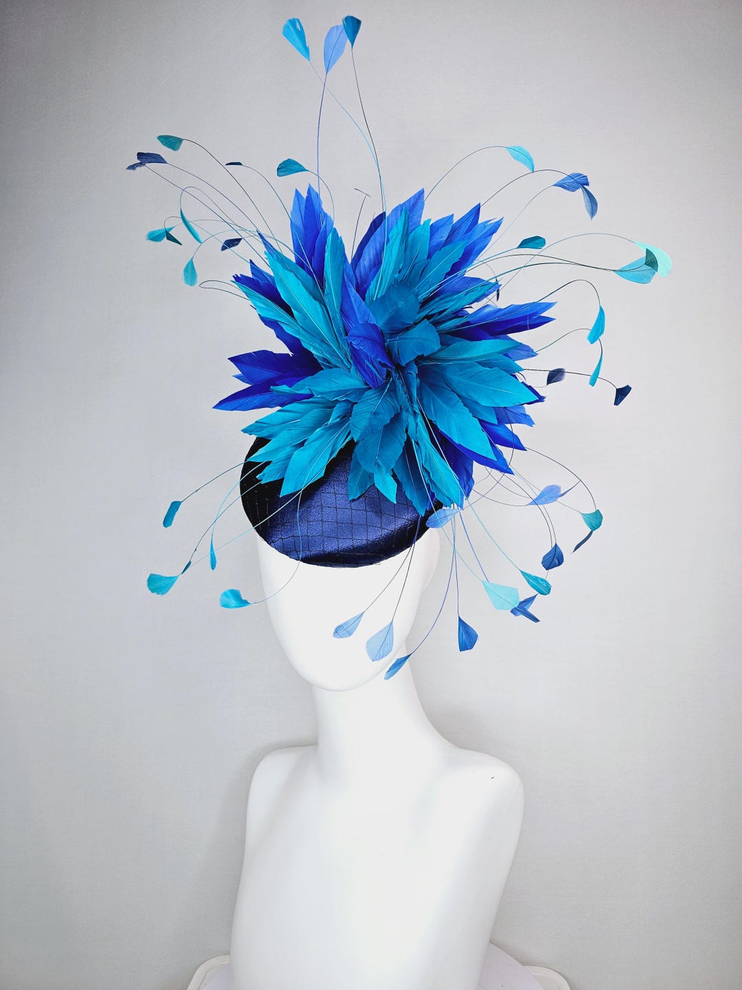 Kentucky Derby Hat Fascinator Navy Blue Satin With Netting Royal Blue ...